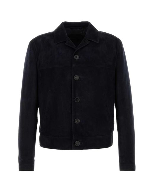 Prada Midnight Suede Jacket in Blue for Men | Lyst