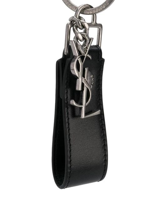 Saint Laurent Monogram Leather Keyring in Black for Men | Lyst