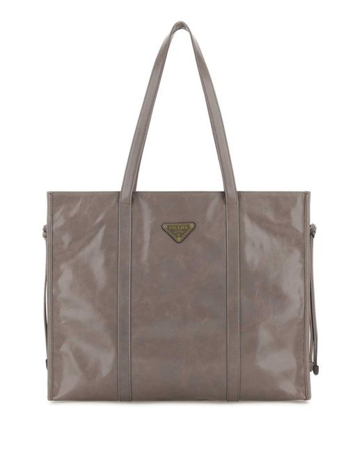Prada Leather Large Tote Bag in Brown | Lyst
