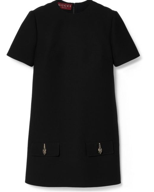Gucci Tiger Head Detail Mini Dress in Black | Lyst