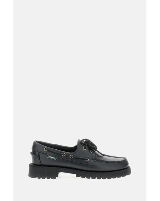 Sebago Logo Leather Loafers in White | Lyst