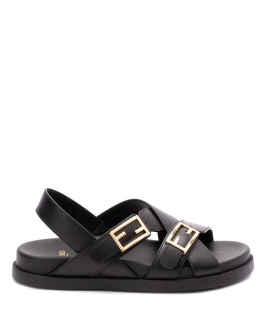Fendi Log Sandals in Black | Lyst