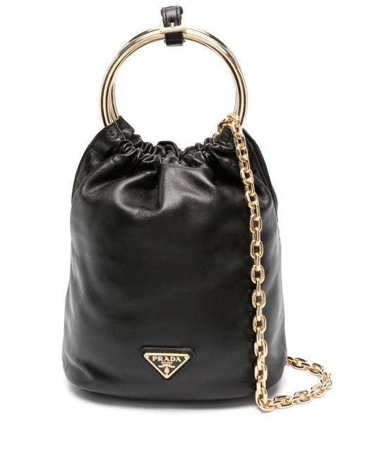 Prada Leather Bucket Bag in Black | Lyst