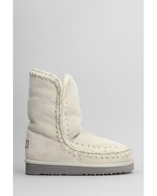 Mou Eskimo 24 Low Heels Ankle Boots In Beige Suede in Natural | Lyst