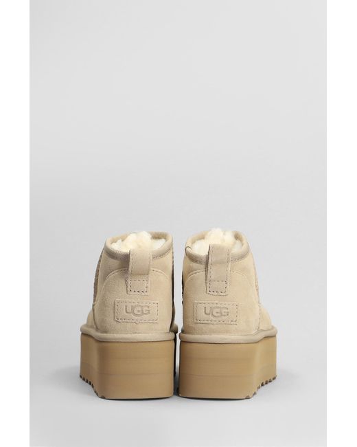 UGG Classic Ultra Mini Low Heels Ankle Boots In Beige Suede in Natural ...