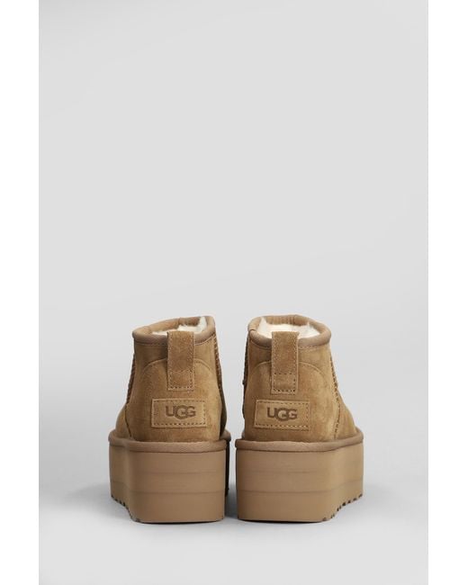 UGG Classic Ultra Mini Low Heels Ankle Boots In Leather Color Suede in ...