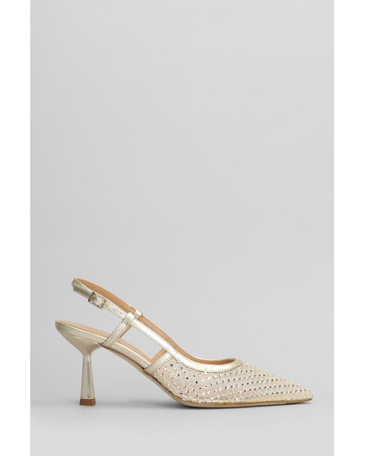 Chantal Pumps In Platinum Leather And Fabric | Lyst