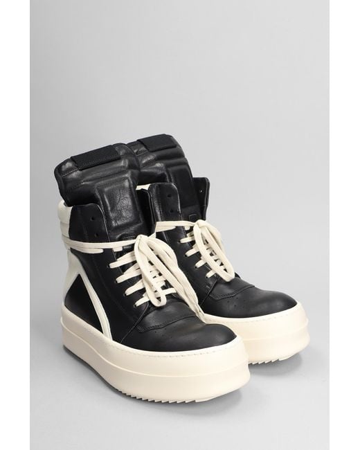 Rick Owens Mega Bump Geobasket Sneakers In Black Leather in Blue | Lyst