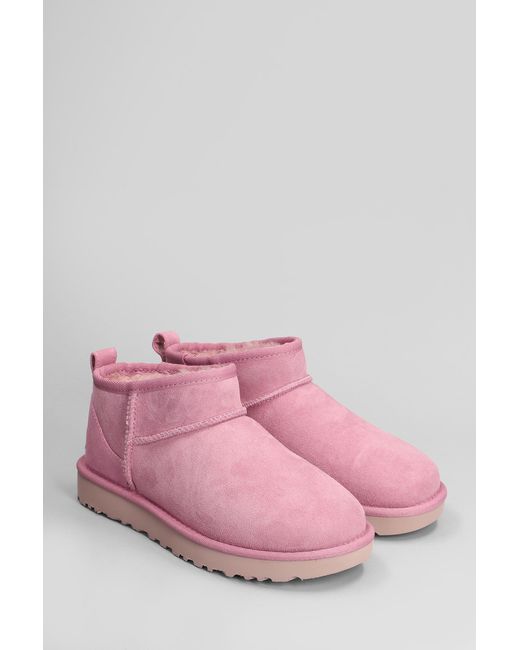UGG Classic Ultra Mini Low Heels Ankle Boots in Pink | Lyst