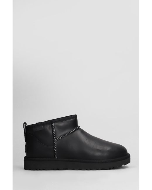 UGG Classic Ultra Mini Low Heels Ankle Boots In Black Leather | Lyst