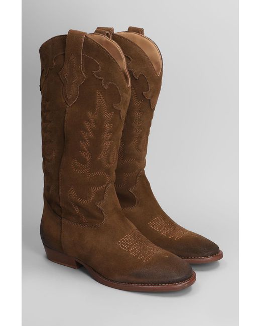 GISÉL MOIRÉ Guatemala Texan Boots In Leather Color Suede in Brown | Lyst