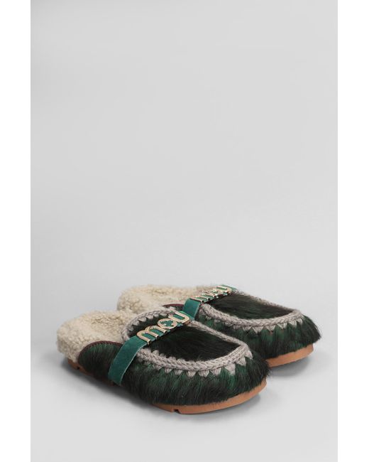 Mou Long Hair Pony Slipper-mule In Green Pony Skin | Lyst