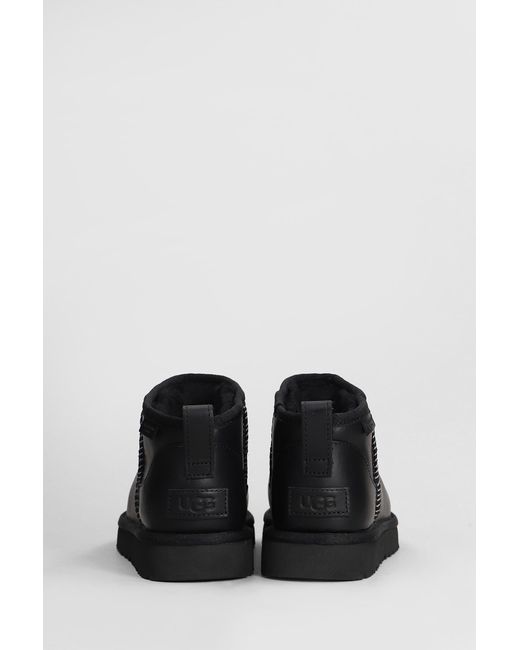 UGG Classic Ultra Mini Low Heels Ankle Boots In Black Leather | Lyst