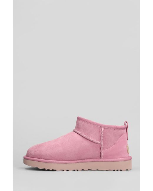 UGG Classic Ultra Mini Low Heels Ankle Boots in Pink | Lyst