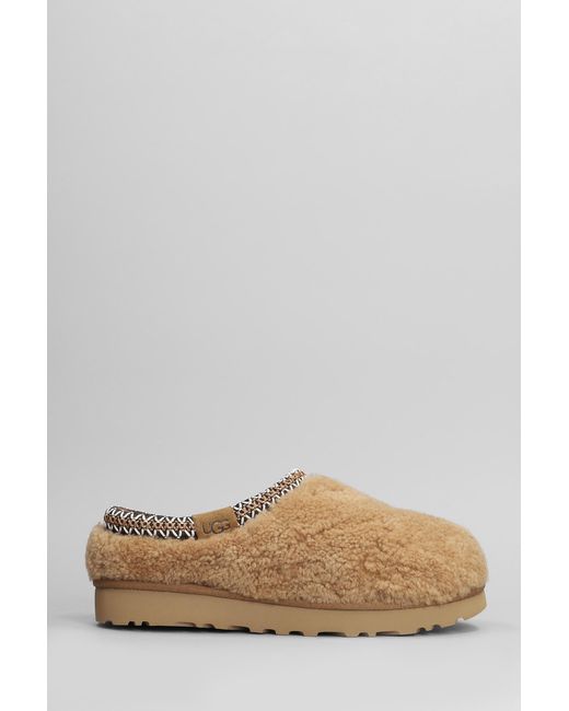 UGG Tasman Maxi Curly Slipper-mule In Leather Color Wool in Gray | Lyst