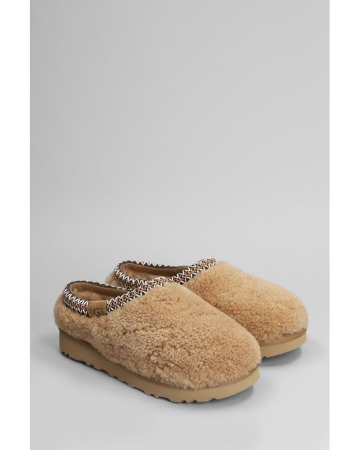 UGG Tasman Maxi Curly Slipper-mule In Leather Color Wool in Gray | Lyst