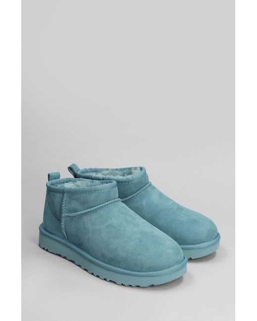 UGG Classic Ultra Mini Low Heels Ankle Boots In Petroleum Suede in Blue ...