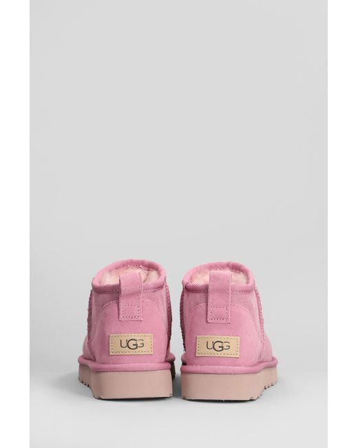 UGG Classic Ultra Mini Low Heels Ankle Boots in Pink | Lyst