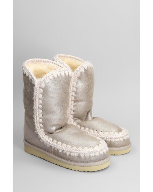 Mou Eskimo 24 Low Heels Ankle Boots In Beige Leather in Gray | Lyst