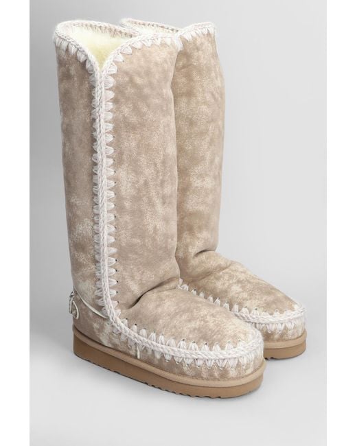 Mou Eskimo 40 Low Heels Boots In Camel Leather in Natural | Lyst