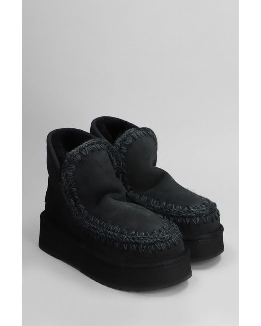 Mou Mini Eskimo Platform High Heels Ankle Boots In Black Suede | Lyst