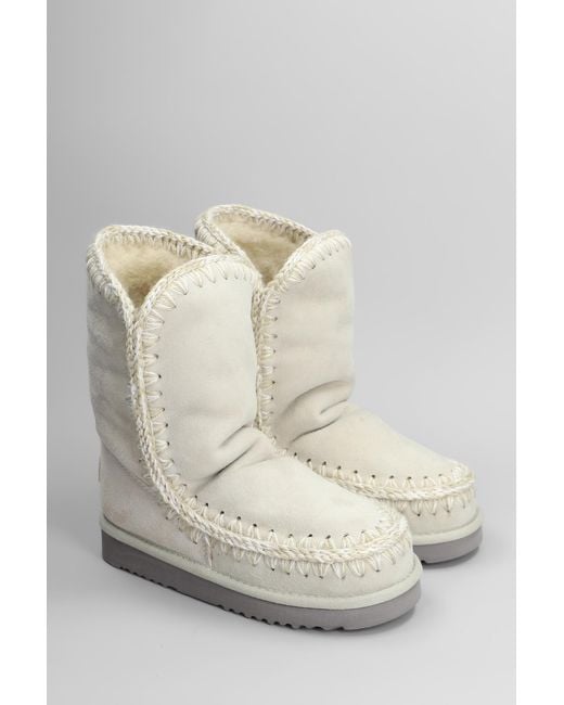 Mou Eskimo 24 Low Heels Ankle Boots In Beige Suede in Natural | Lyst