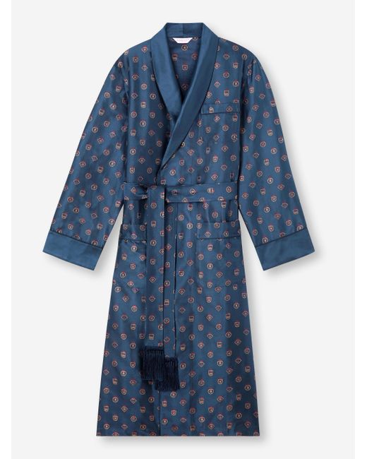 Derek Rose Dressing Gown Silk Jacquard Badge Pattern in Blue for Men | Lyst