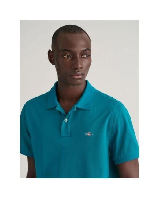 GANT Ocean Shield Logo Pique Polo Shirt in Blue for Men | Lyst UK