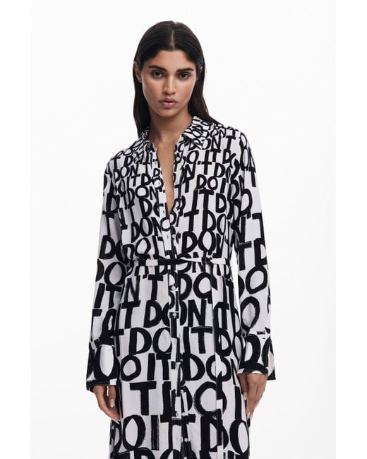 Desigual Lettering Midi Dress in White | Lyst