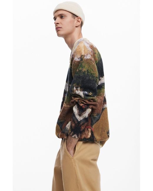 Desigual Landscape Painting Sweater in Green for Men | Lyst