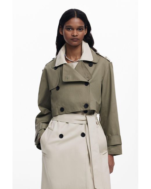 Desigual Detachable Two-Tone Trench Coat in White | Lyst