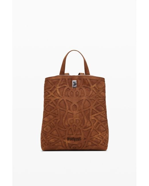 Desigual Mini Backpack With Embossed Details in Brown | Lyst