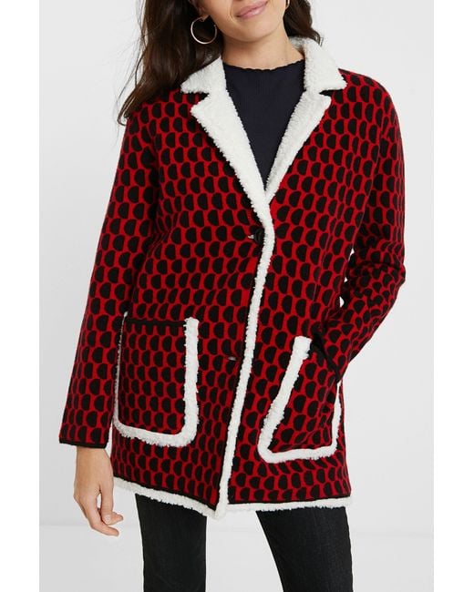 Desigual Tricot Fleece Jacket in Red | Lyst UK