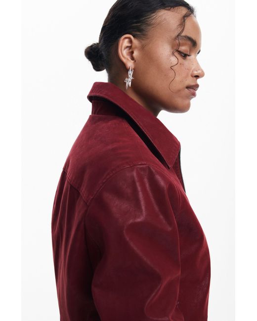 Desigual Shiny Faux Leather Jacket in Red | Lyst