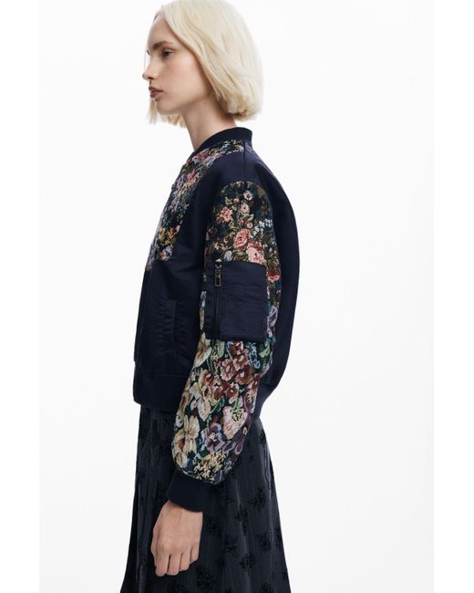 Desigual Printed Bomber Jacket in Blue | Lyst
