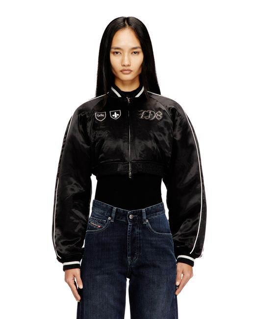 DIESEL Cropped Satin Souvenir Jacket in Black | Lyst