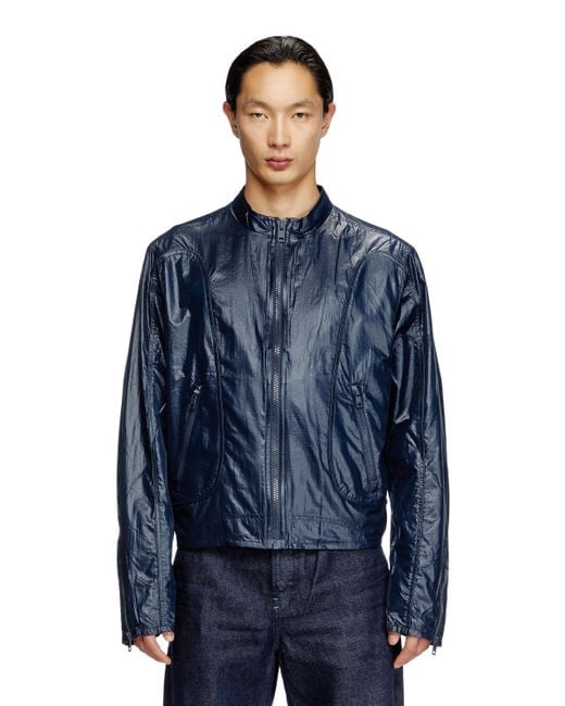 DIESEL Biker Jacket In Shiny Ripstop in Blue for Men | Lyst