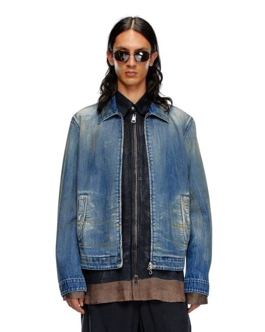 DIESEL Denim Blouson Jacket With Dirt Wash in Blue for Men | Lyst