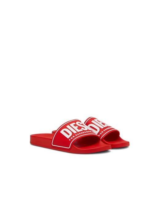 DIESEL Pool Slides With 3d Logo in Red for Men | Lyst UK