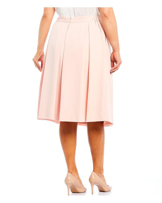 Tahari Plus Size Pleated A-line Midi Skirt in Pink - Lyst