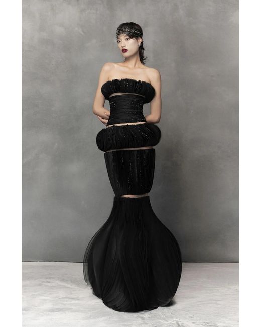 Phan Huy Sculpted Strapless Sheer-Cut Gown in Black | Lyst