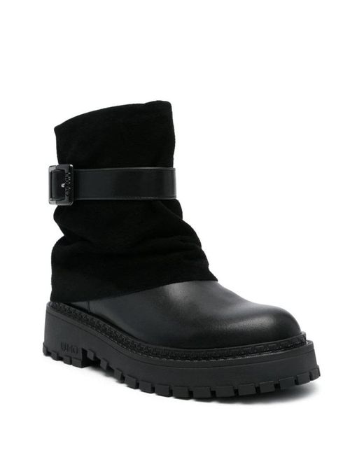 Liu Jo Calfskin Combat Boots With Strap in Black | Lyst