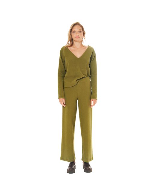 DIZA GABO Cotton V-neck Long Sleeve Wide Cut Blouse In Forest Green | Lyst