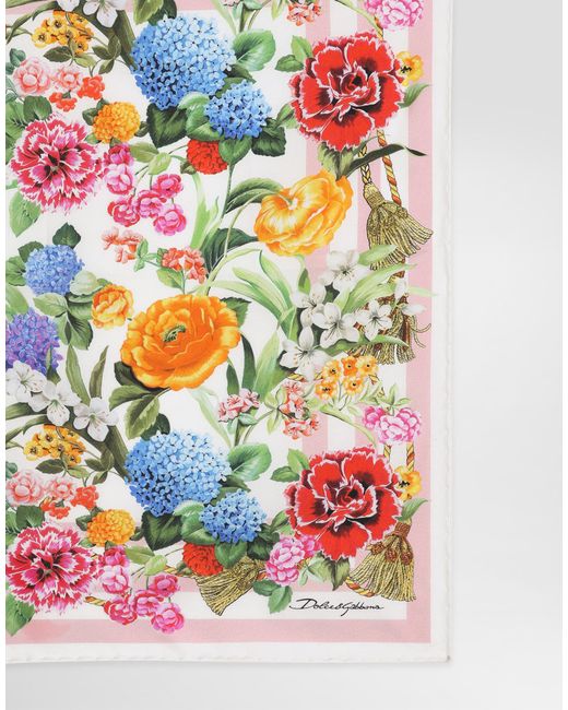 Dolce & Gabbana Floral- Silk Twill Foulard (50X50) in Grey | Lyst UK