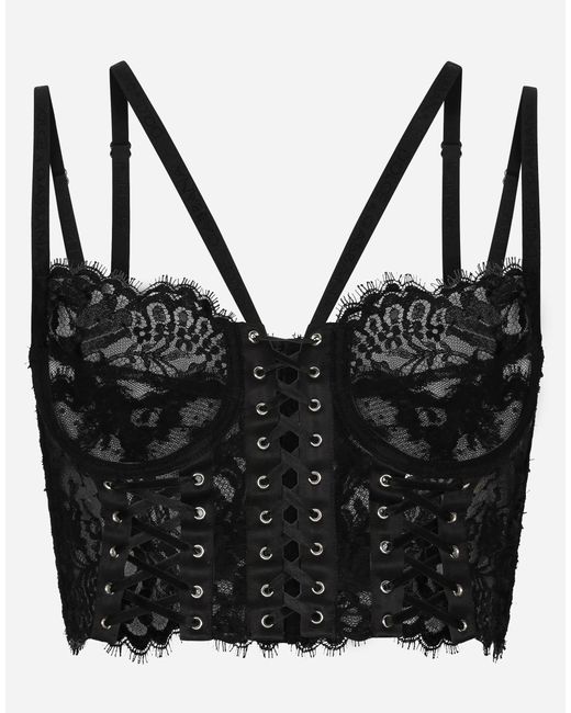 Dolce And Gabbana Lace Lingerie Corset With Straps And Eyelets In Black
