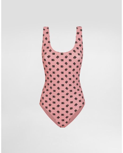 Dolce & Gabbana One-Piece Racing Swimsuit With All-Over Dg Logo in ...