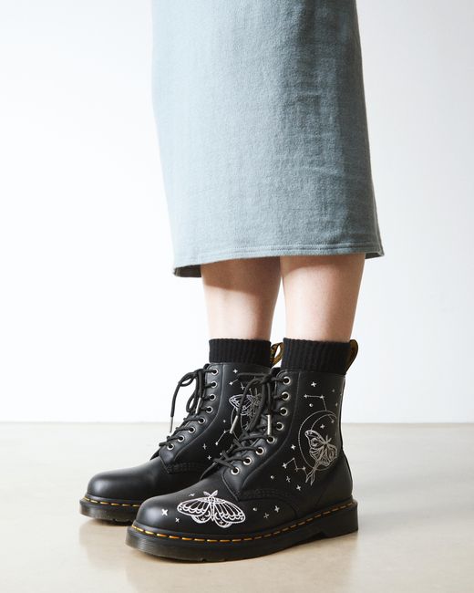 Dr. Martens 1460 Celestial Moth Embroidered Lace Up Boots in Black | Lyst