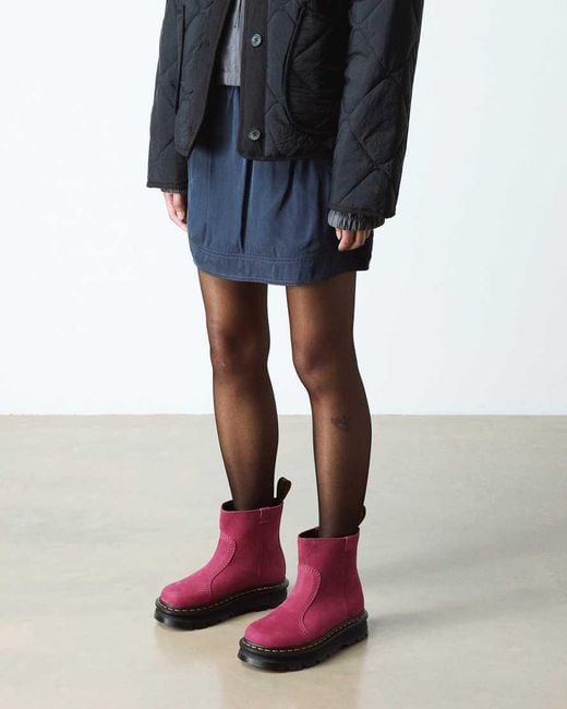 Dr. Martens Zebzag Rigger Slip On Nubuck Boots in Pink | Lyst UK
