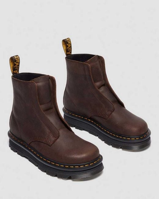 Dr. Martens Zebzag Laceless Slip On Leather Boots in Brown for Men ...