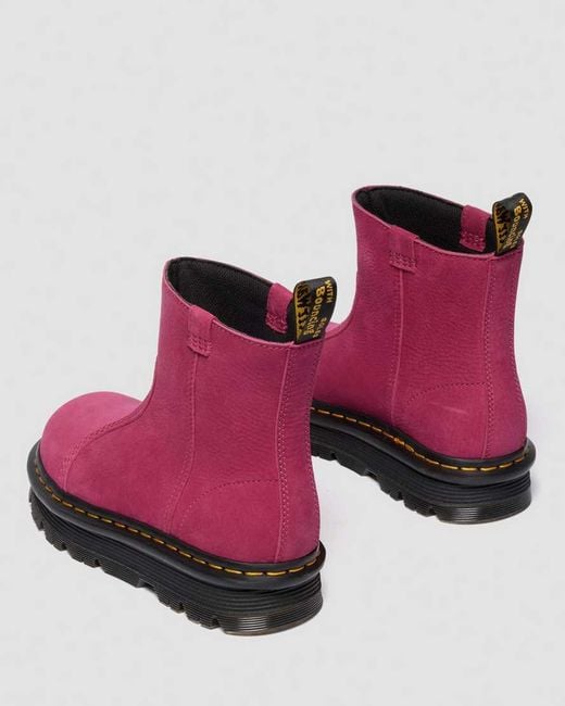 Dr. Martens Zebzag Rigger Slip On Nubuck Boots in Pink | Lyst UK